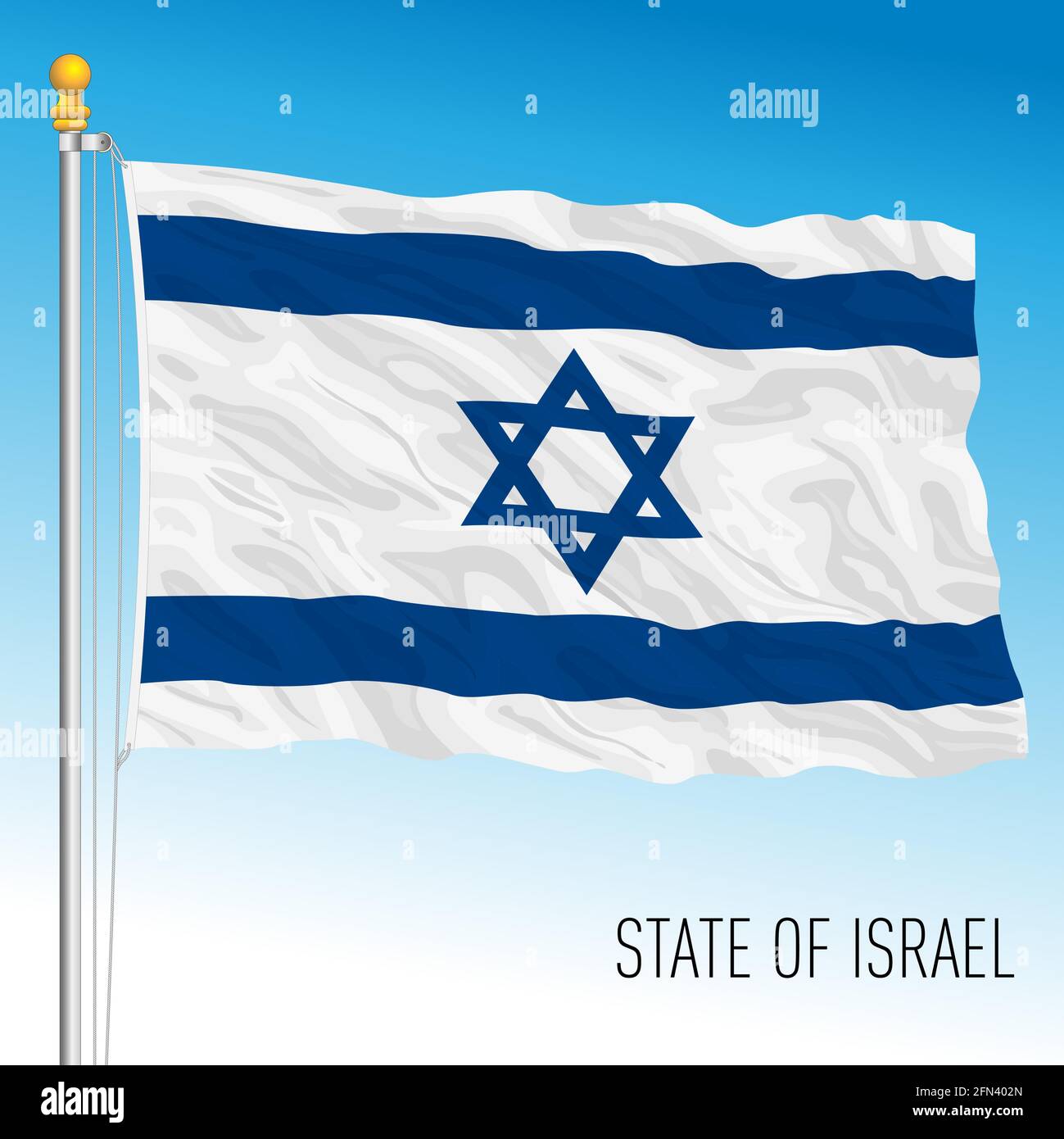 Israel official national flag, middle east country, vector illustration ...