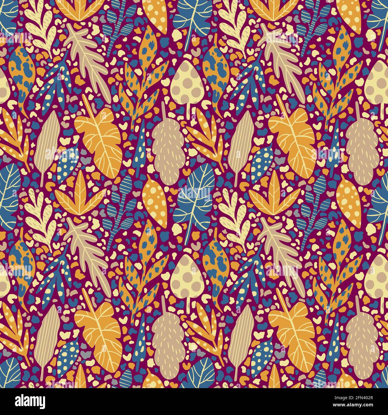 Seamless pattern leaves plant yellow color.Floral motif nature abstract ...