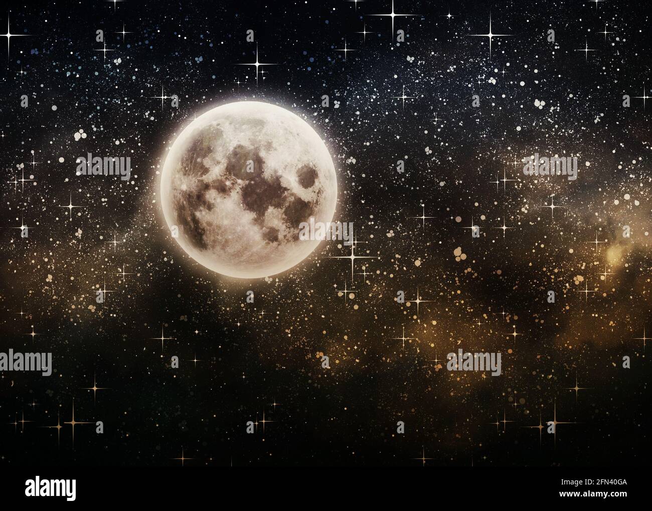 Big 3d full moon on the starry sky background, 3d digital illustration ...