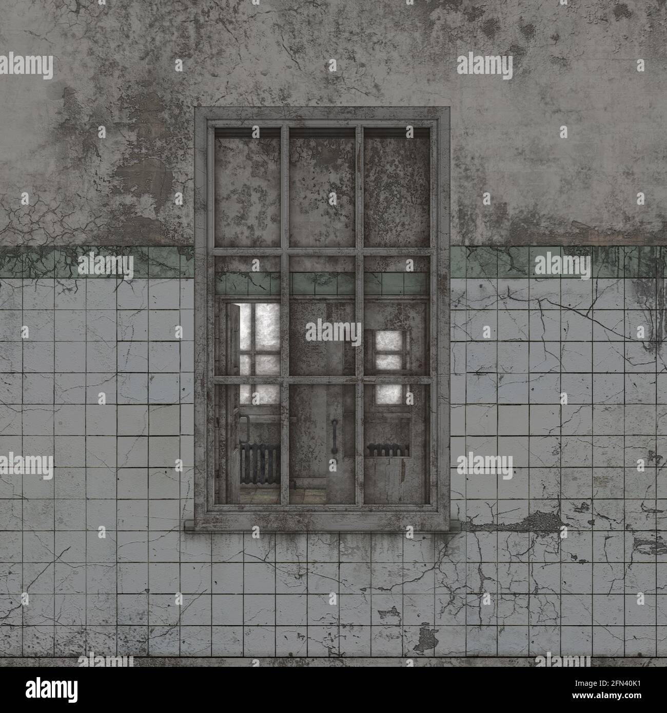 Old window in the abandoned building, digitally rendered 3d ...