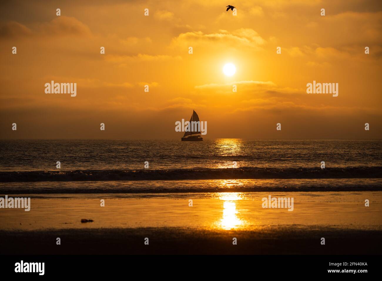Sailboat at sea. Sunset in the sea with beautiful clouds. Sunrise ocean ...