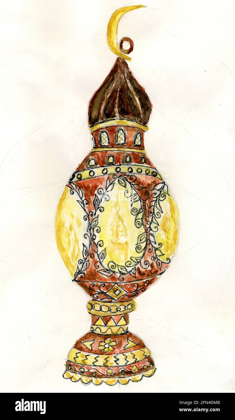 Abstract arabic lamp, decorative eastern lantern hand drawing ...