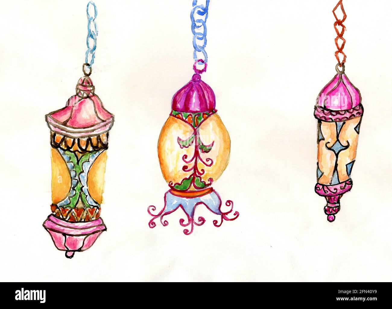 Abstract arabic lamp, decorative eastern lantern hand drawing ...