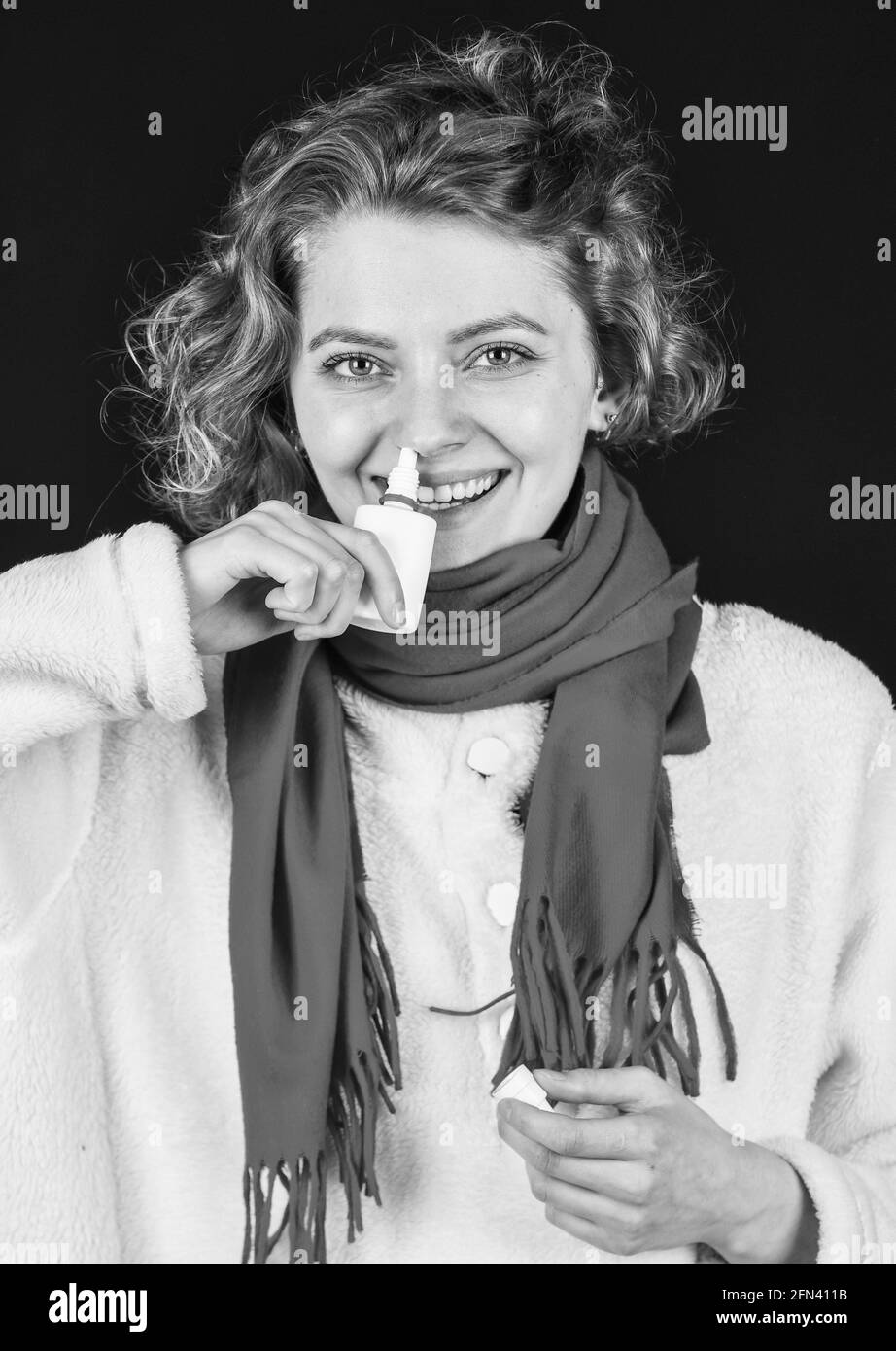 nasal drops remedy. pandemic epidemic outbreak. nCoV strain. female ...