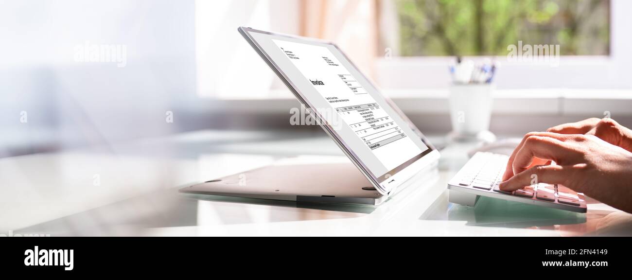 Digital Electronic Bill And Accountant E Invoice On Laptop Stock Photo ...