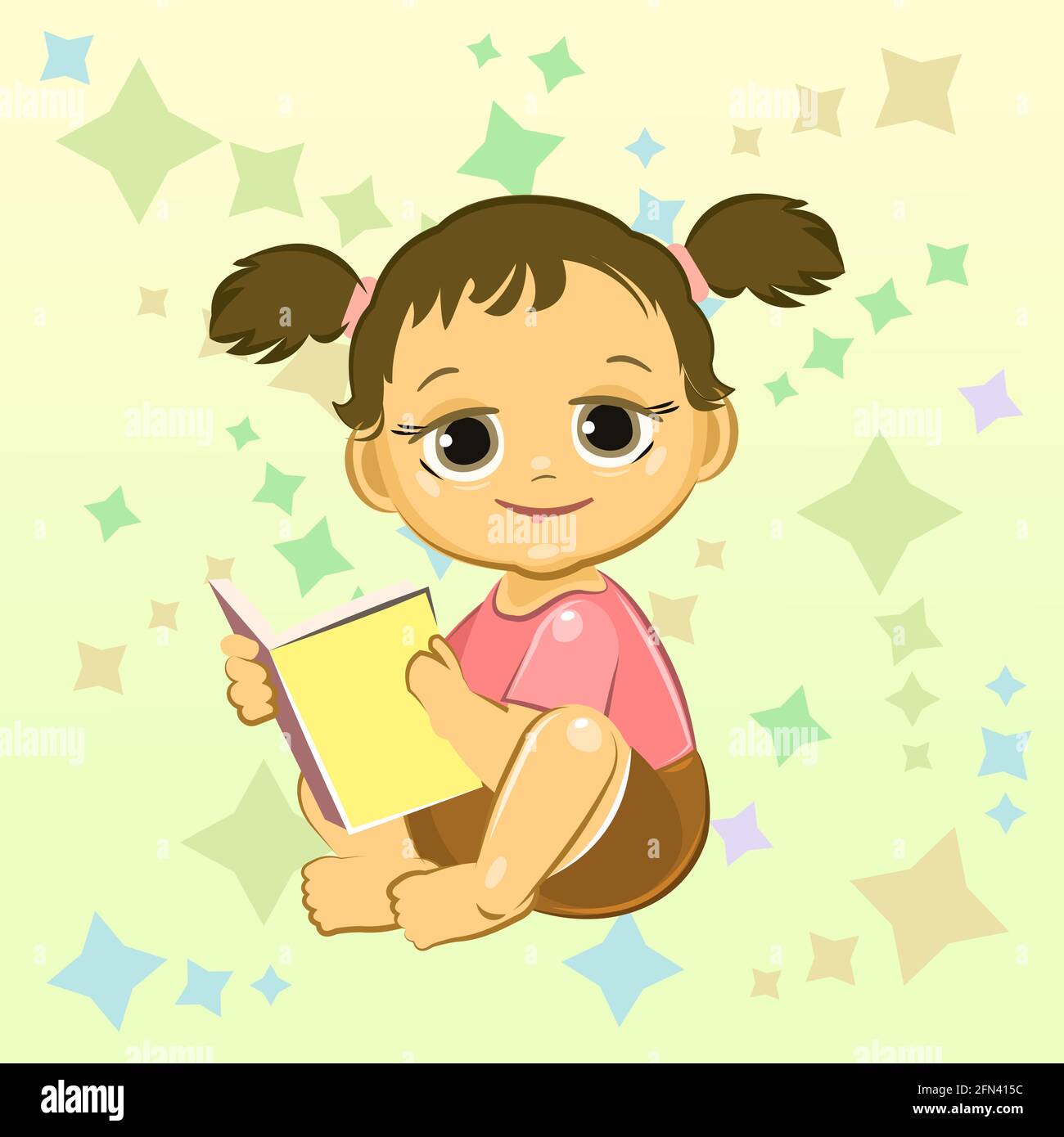 Little child. Girl. Sits playing indulges. Cheerful kind funny ...