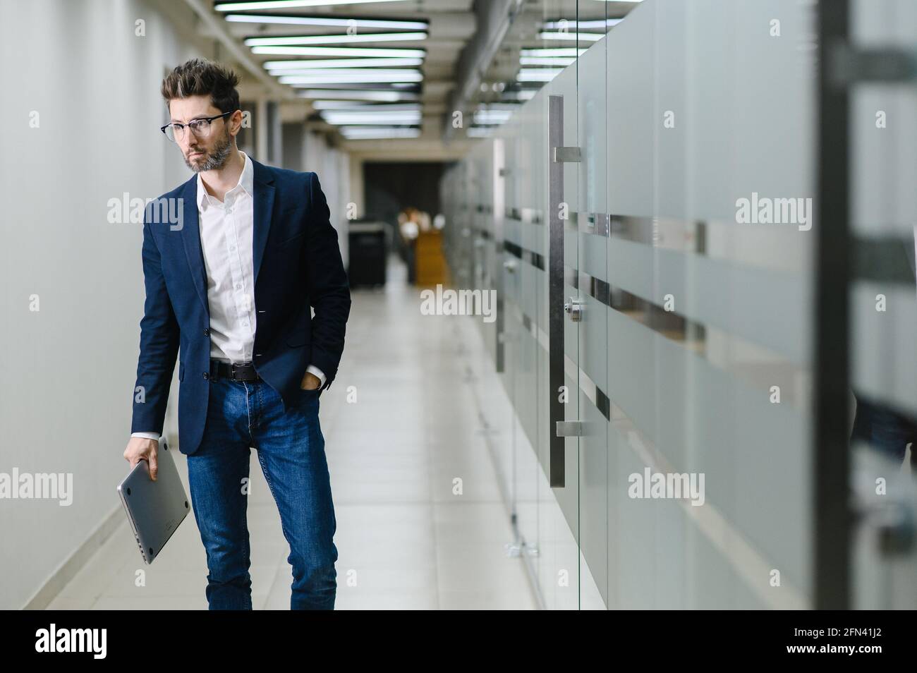 Portrait of positive cheerful entrepreneur feel real successful start ...