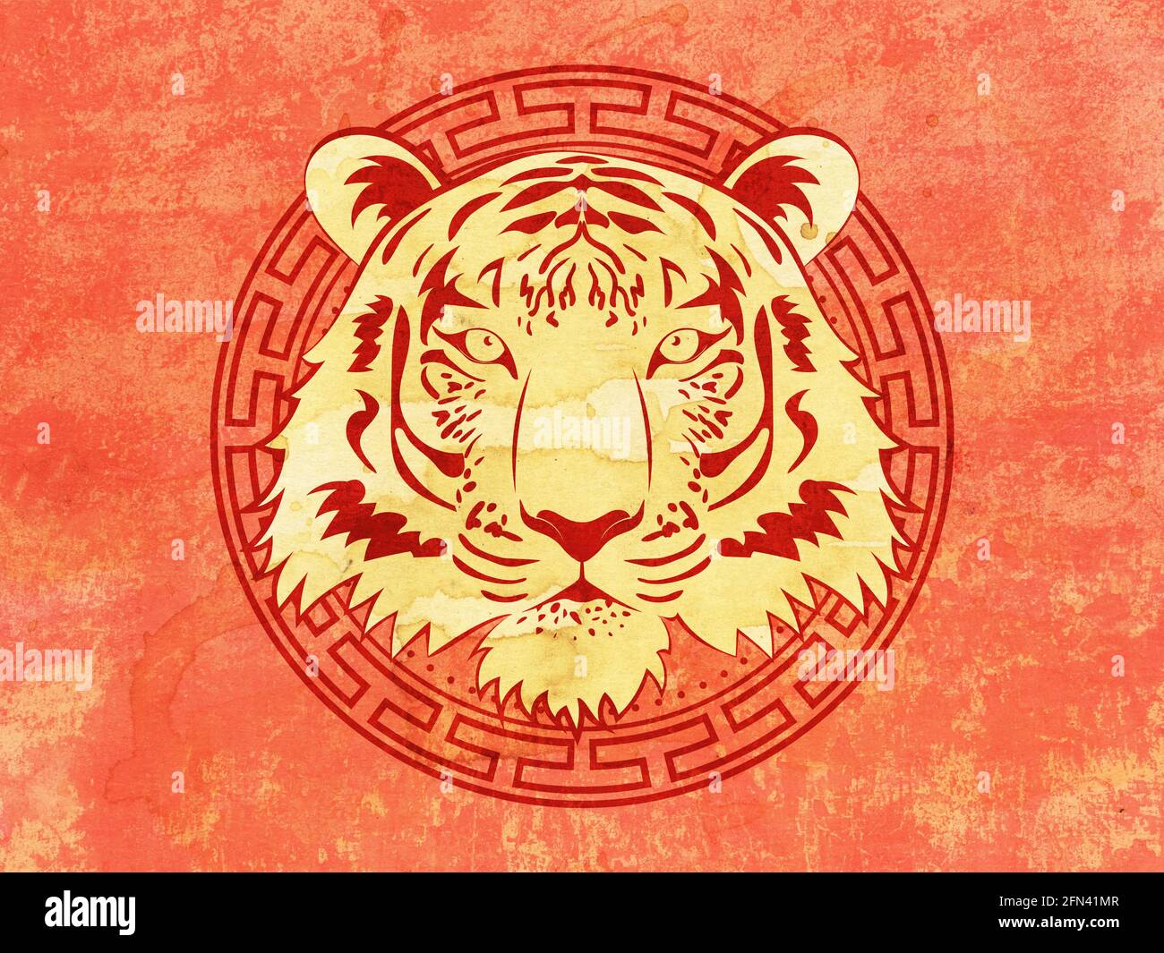 Decorative portrait of tiger line art textured design illustration ...
