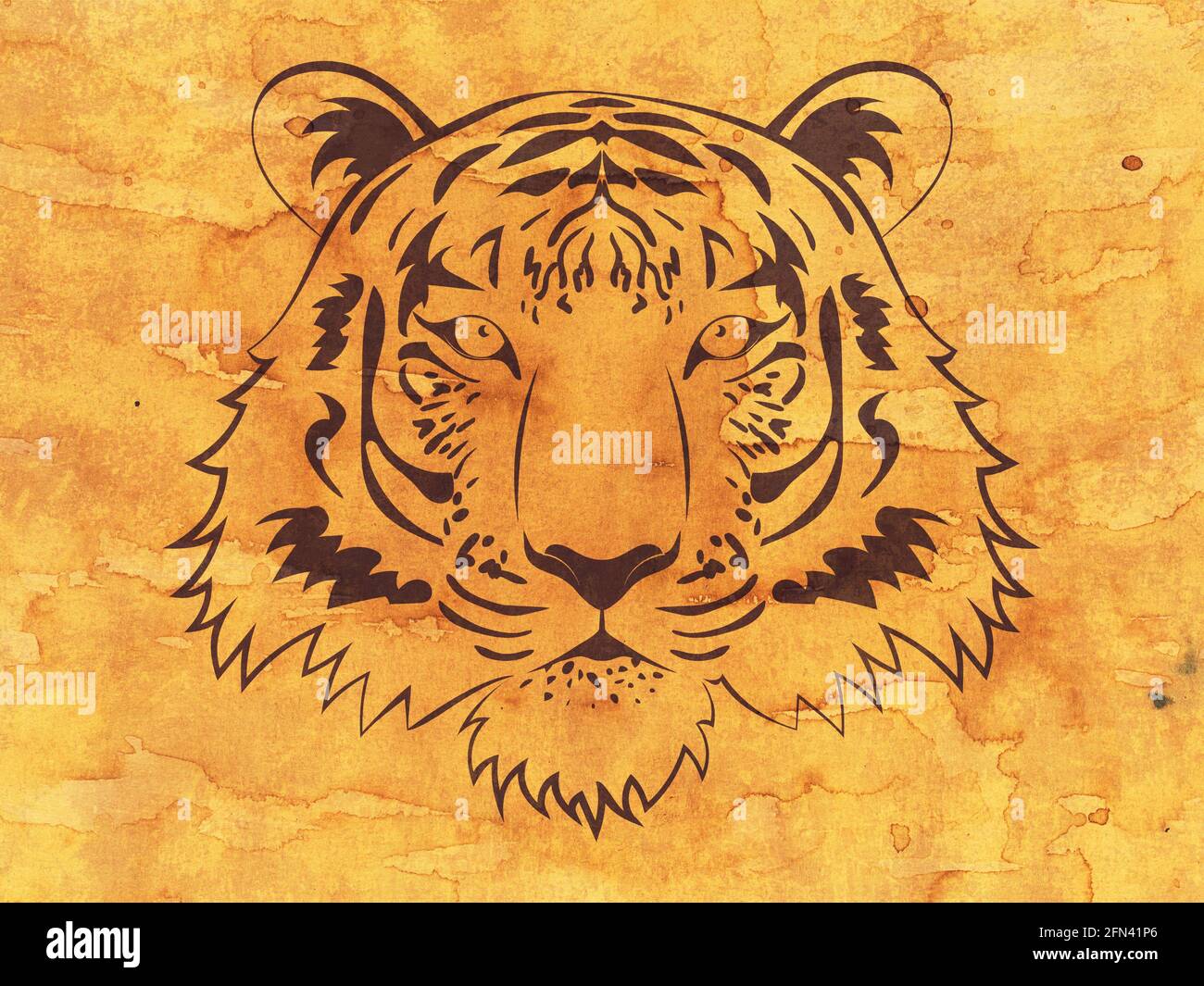 Decorative portrait of tiger line art textured design illustration ...