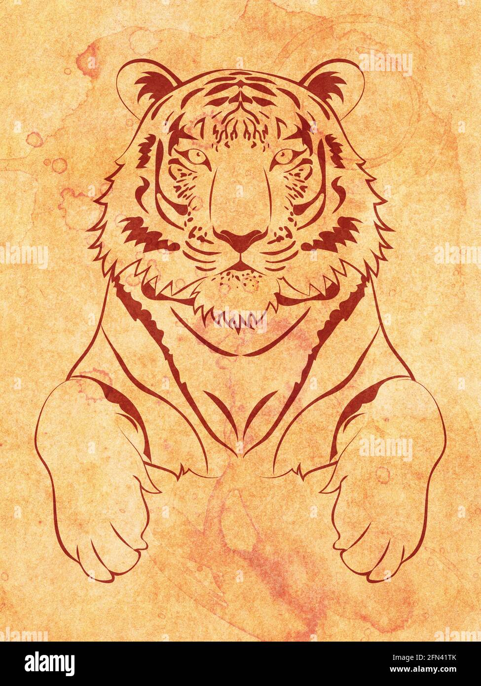 Decorative portrait of tiger line art textured design illustration ...