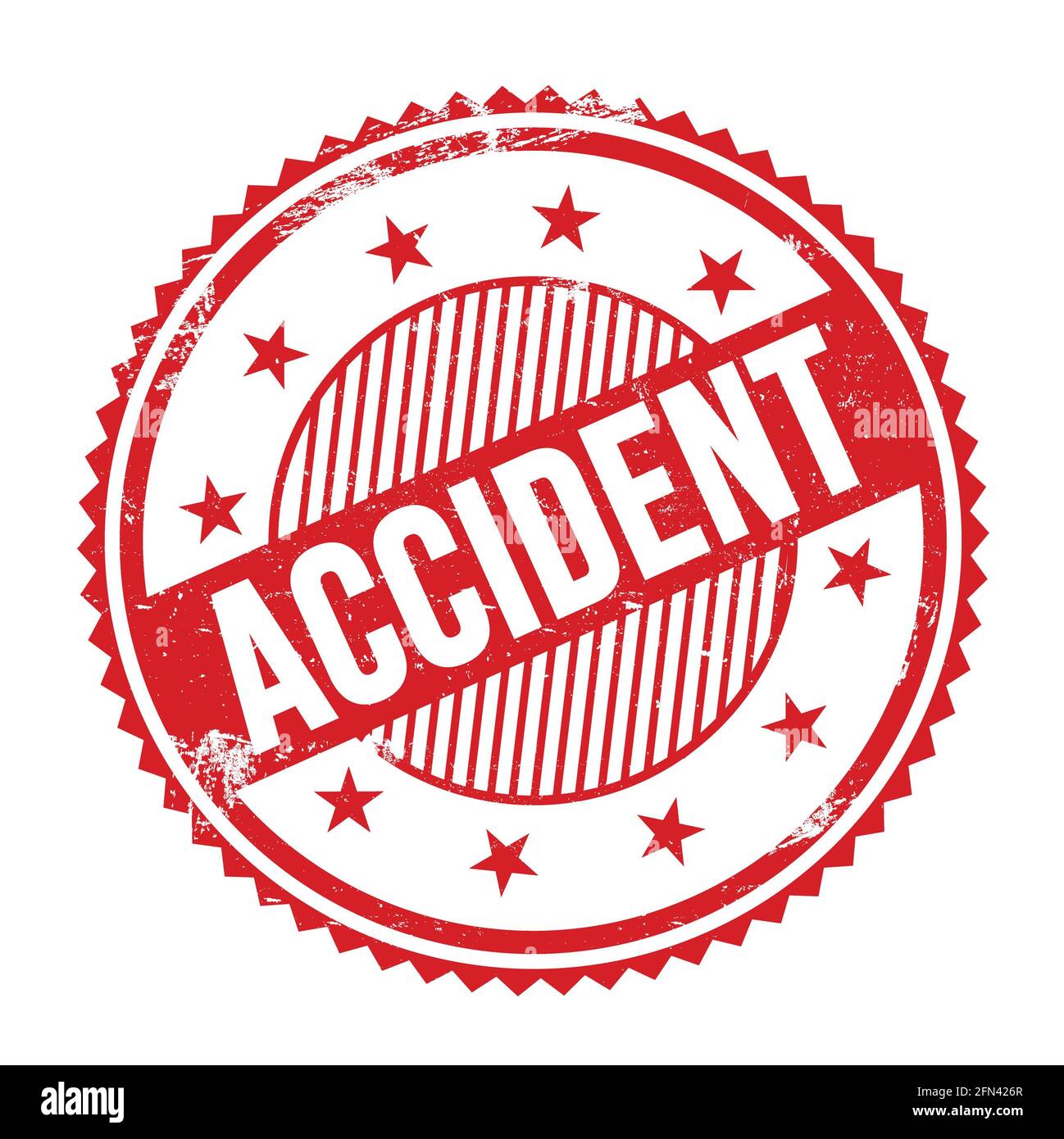 ACCIDENT text written on red grungy zig zag borders round stamp Stock ...