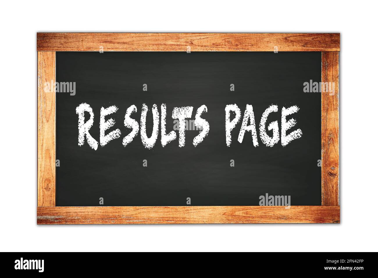 RESULTS PAGE text written on black wooden frame school blackboard Stock ...