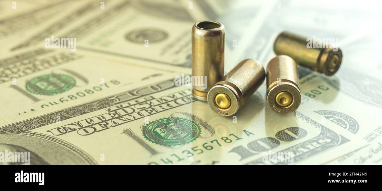Banner criminal money with dollar and bullets for gun, 9mm pistol ...