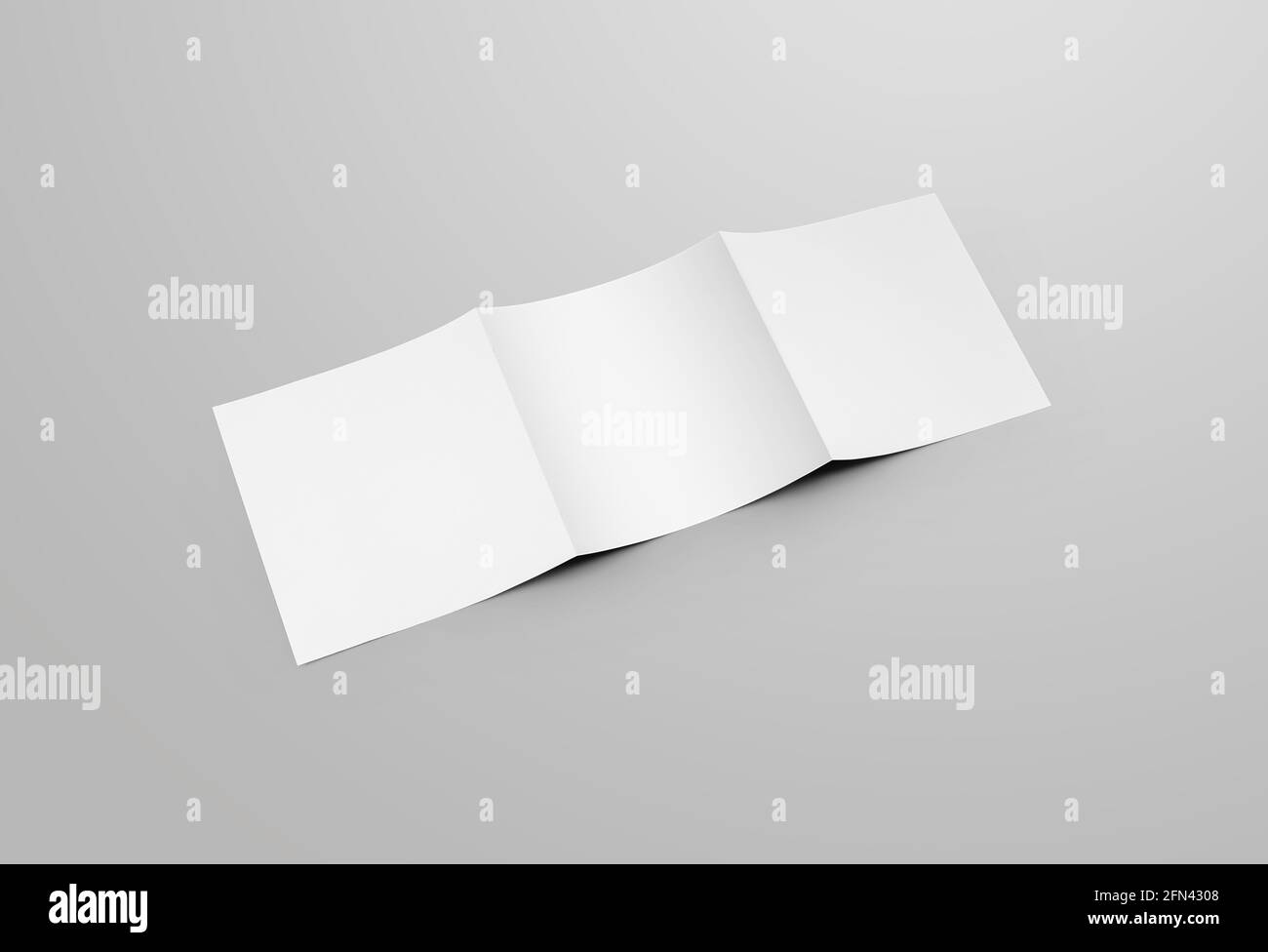 Square booklet open page template, blank white roll fold brochure with ...