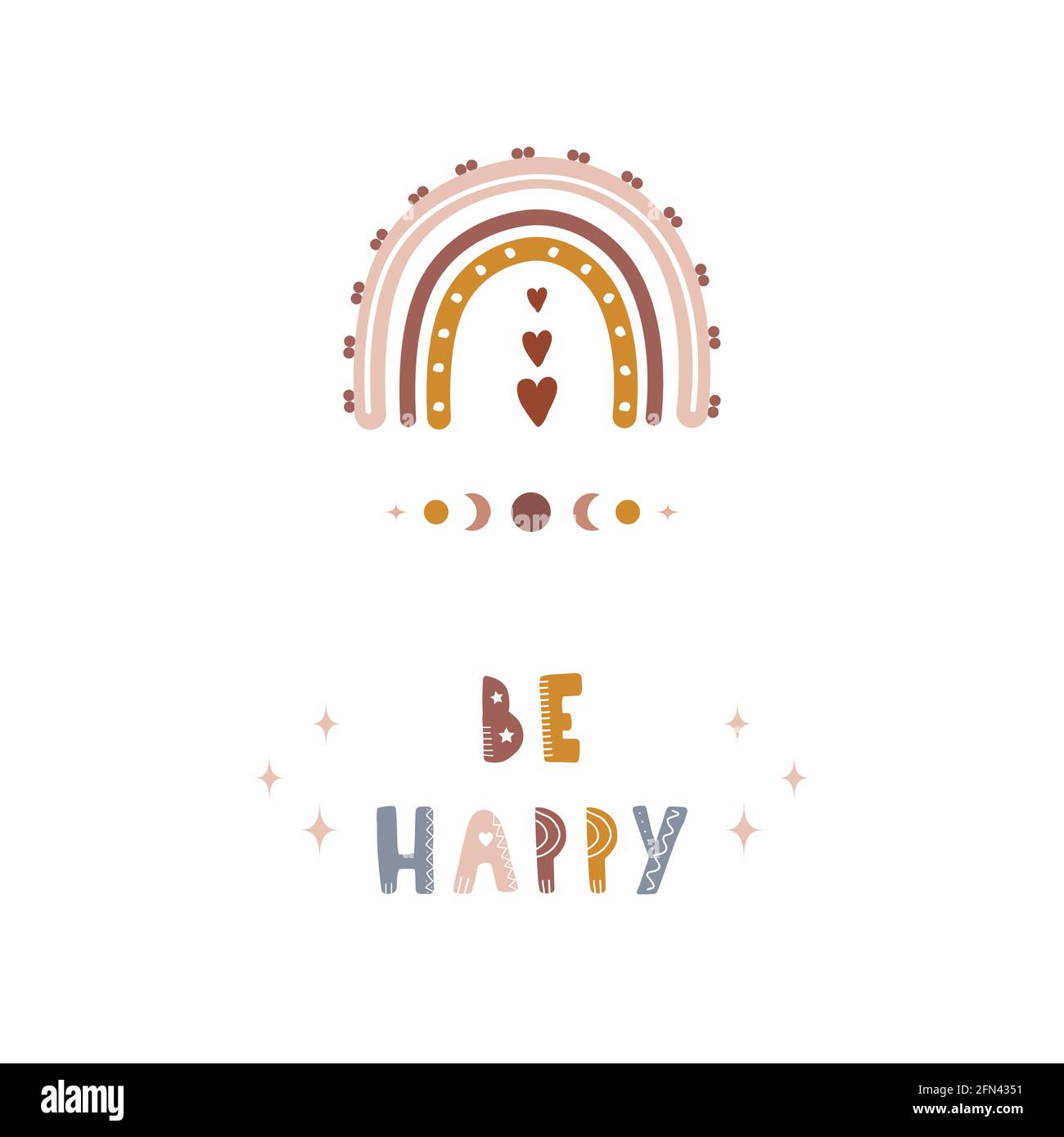 Rainbow boho poster. Be happy. Scandinavian design for children ...
