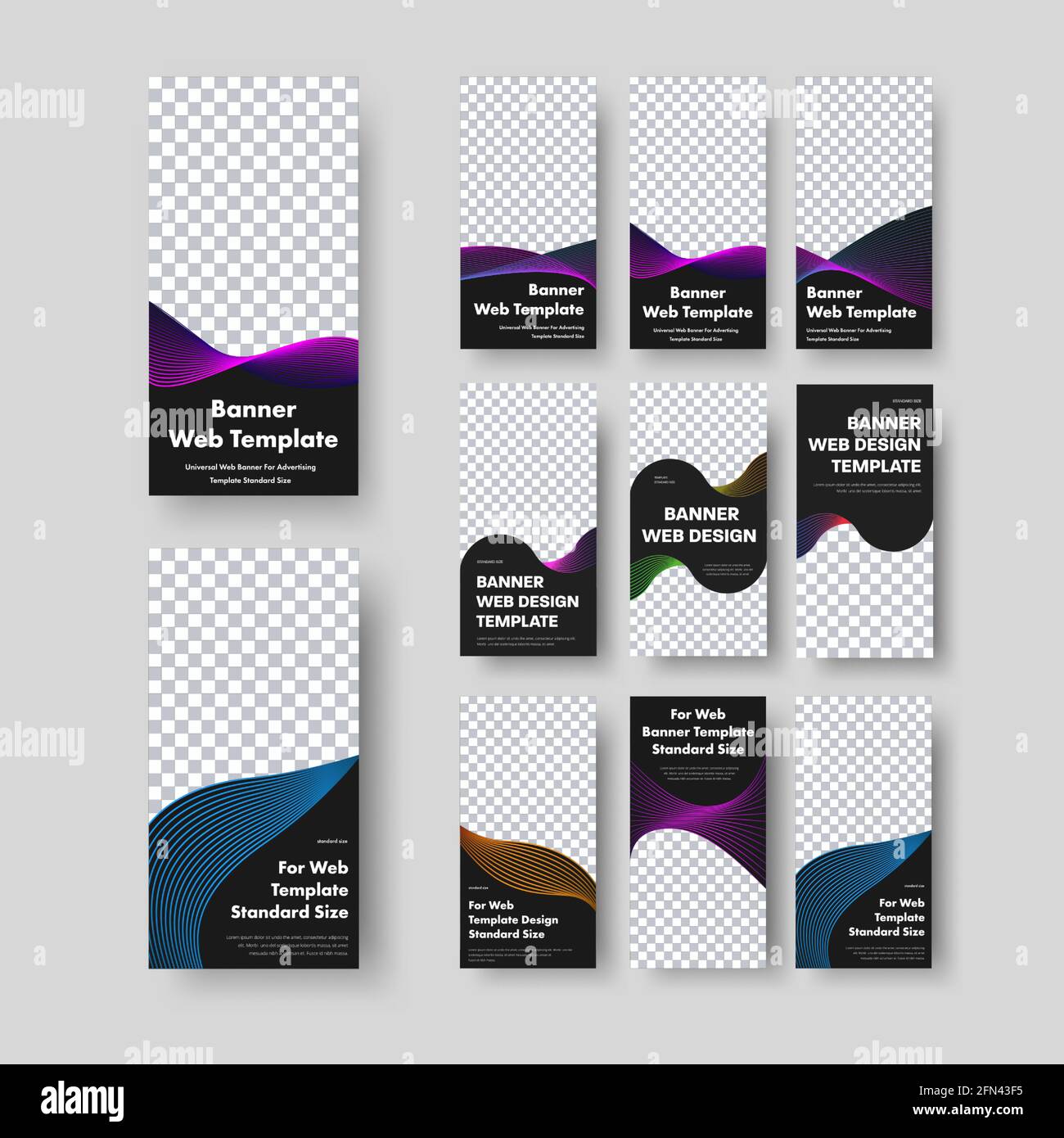 Template of vector vertical web banners with black background and lines ...