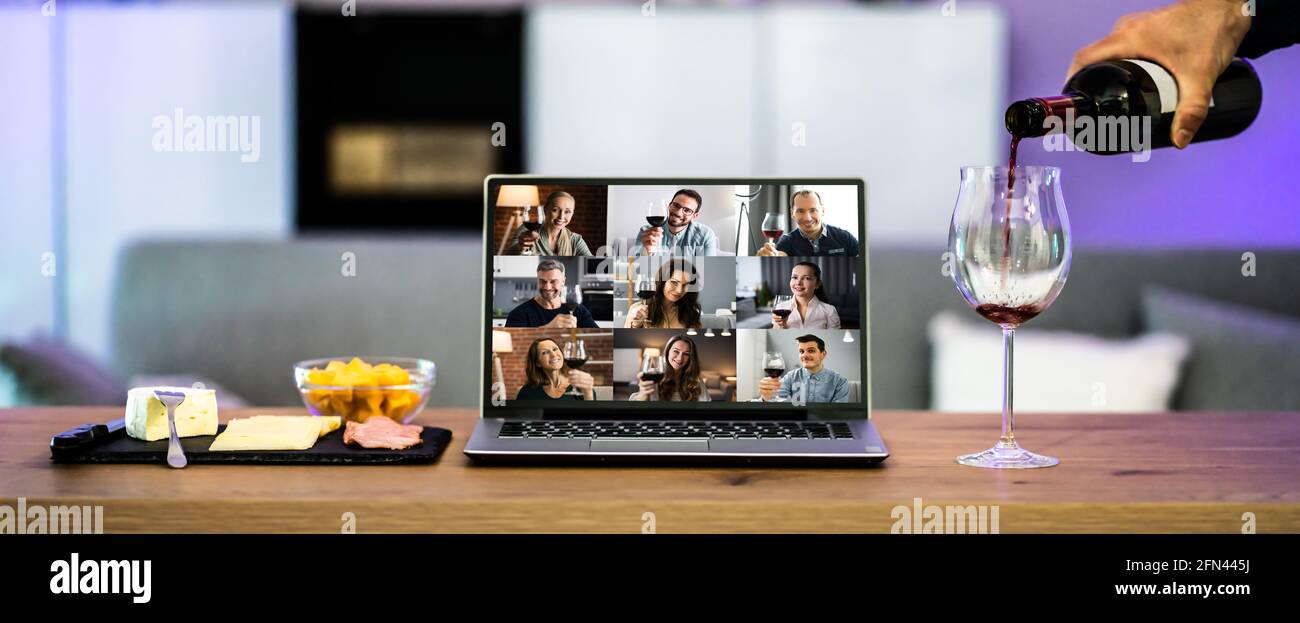 Virtual Wine Tasting Dinner Event Online Using Laptop Stock Photo - Alamy