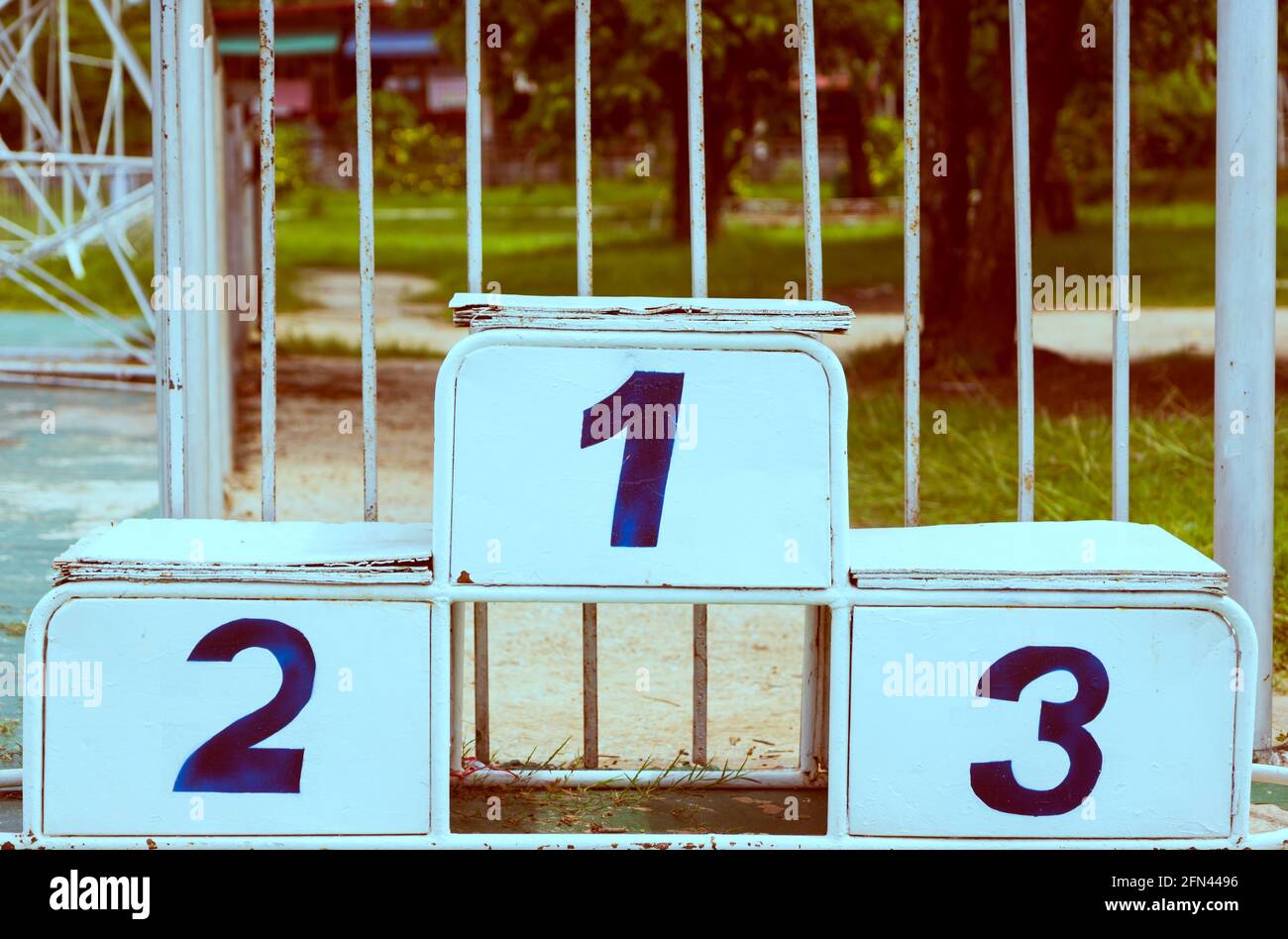 Old wood podium for winner Stock Photo - Alamy