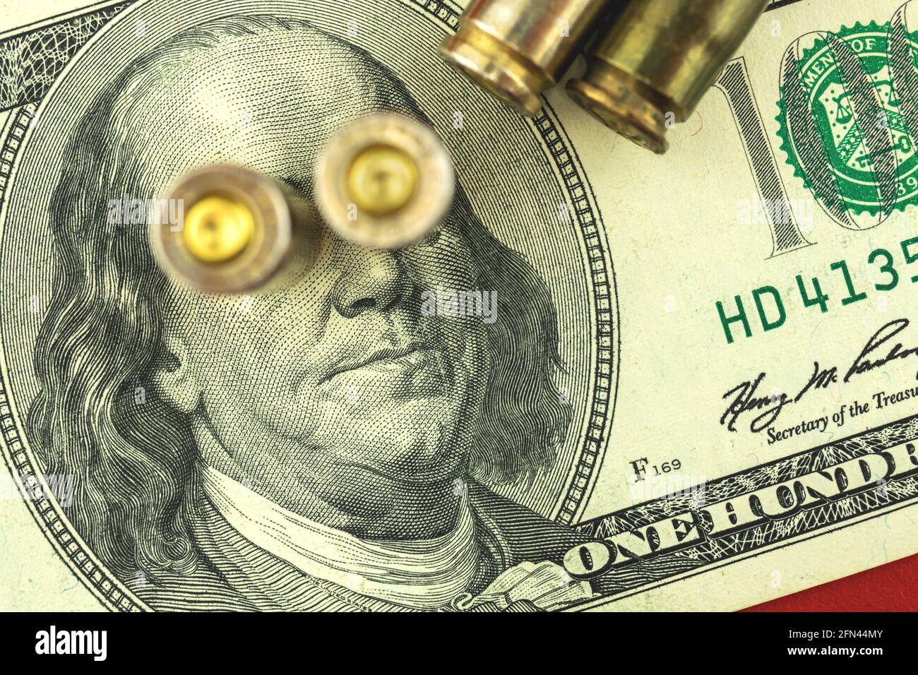 Criminal and corruption concept background with dollar and bullet ...