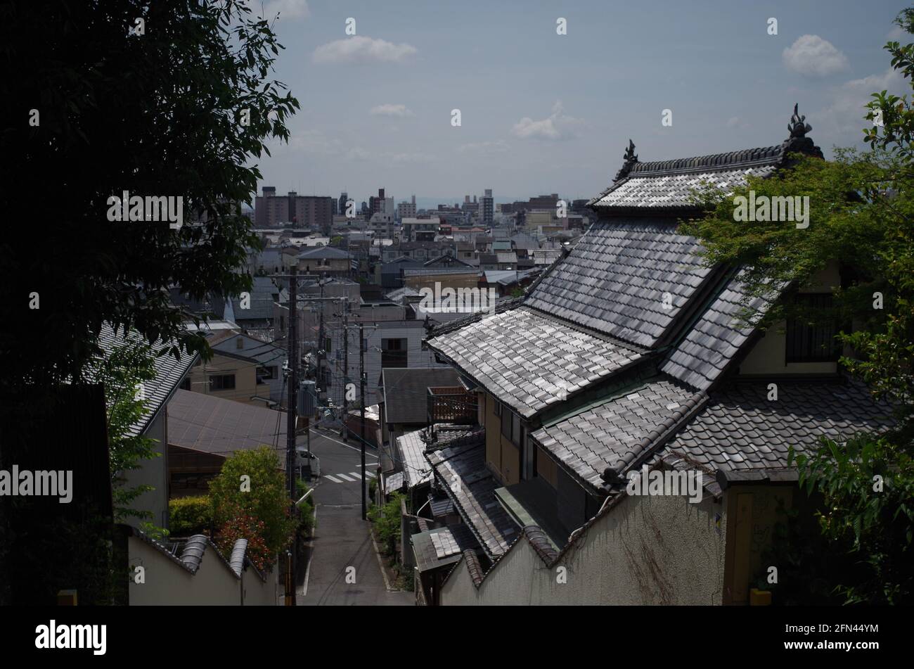 View out from kenkun shrine Kyoto across rooftops looking south Stock ...