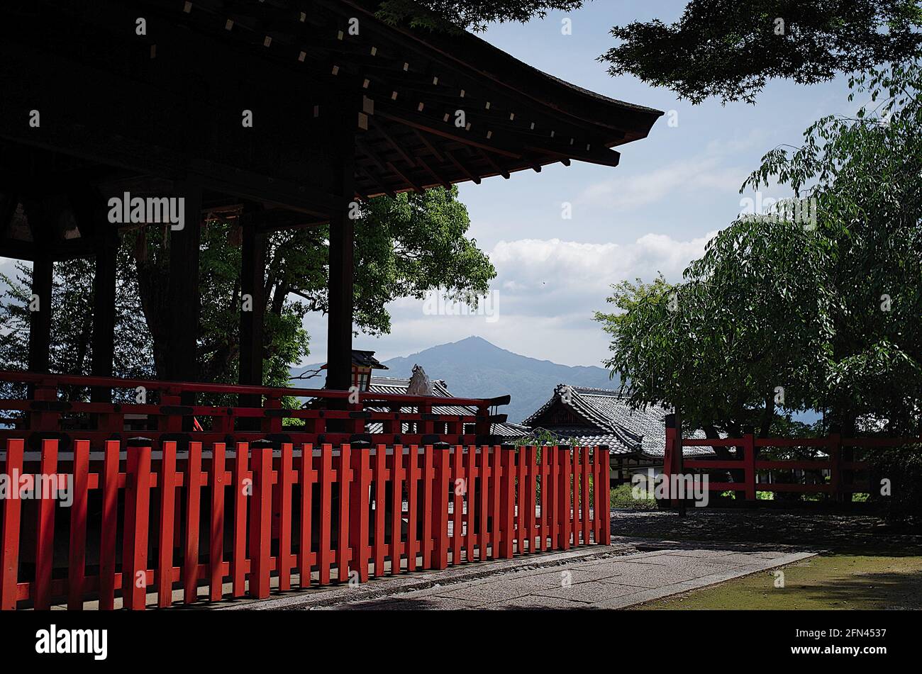 View across Kenkun shrine Kyoto with Mount Hiei in the background Stock ...