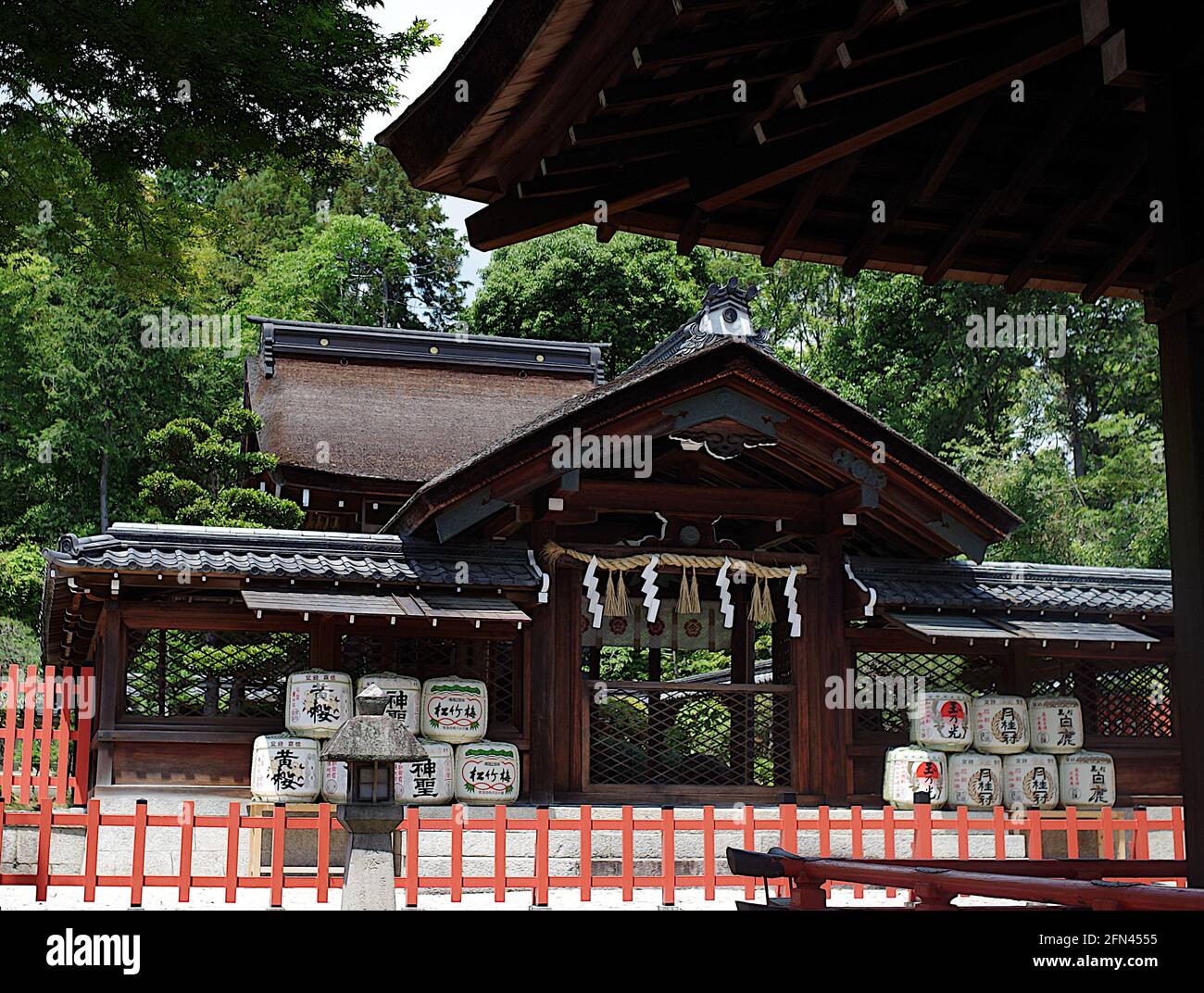 kenkun shrine Kyoto Japan view of the honden sacred enclosure gate ...