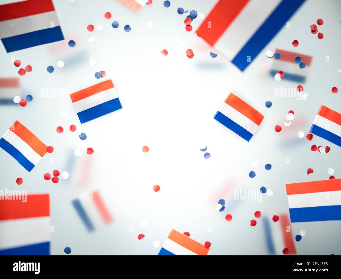 Netherlands King's birthday, liberation day. flags on a foggy ...