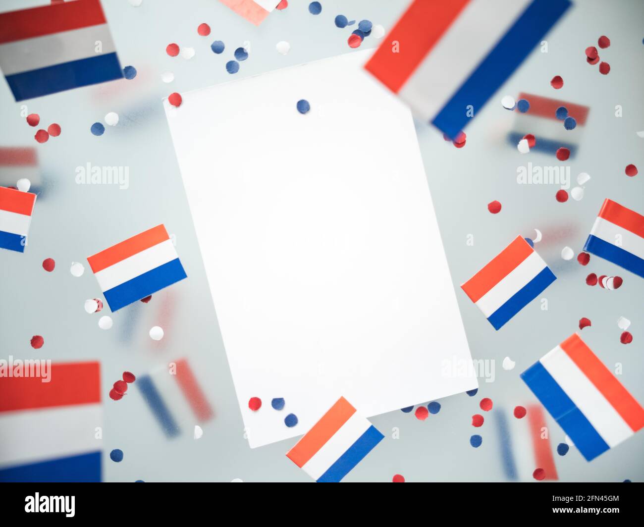 Netherlands King's birthday, liberation day. flags on a foggy ...