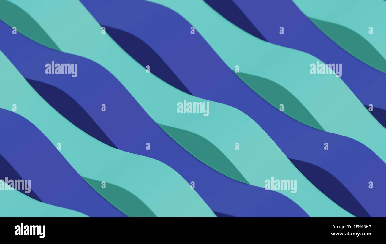 Blue and green stripes in waves. 3D illustration Stock Photo - Alamy