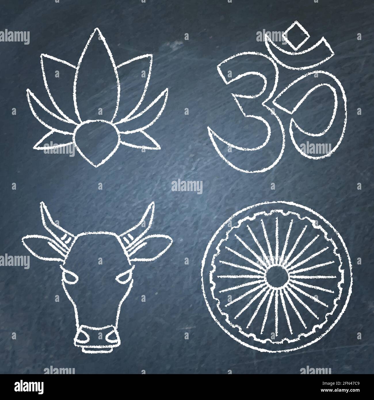 India chalkboard icons set in line style. Traditional symbols including ...