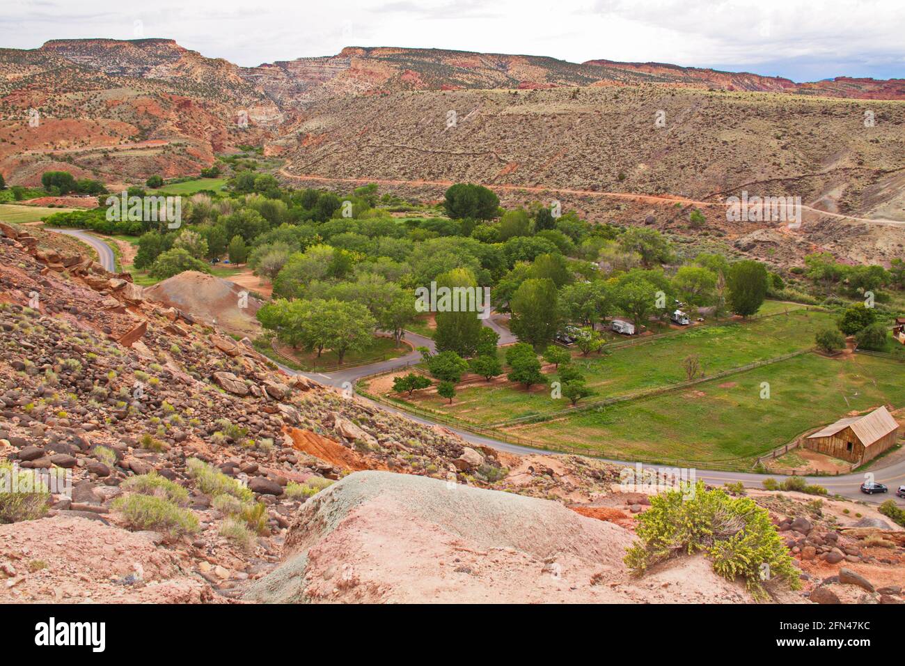 View of Fruita Area Campground from Cohab Canyon Trail in Capitol Reef ...