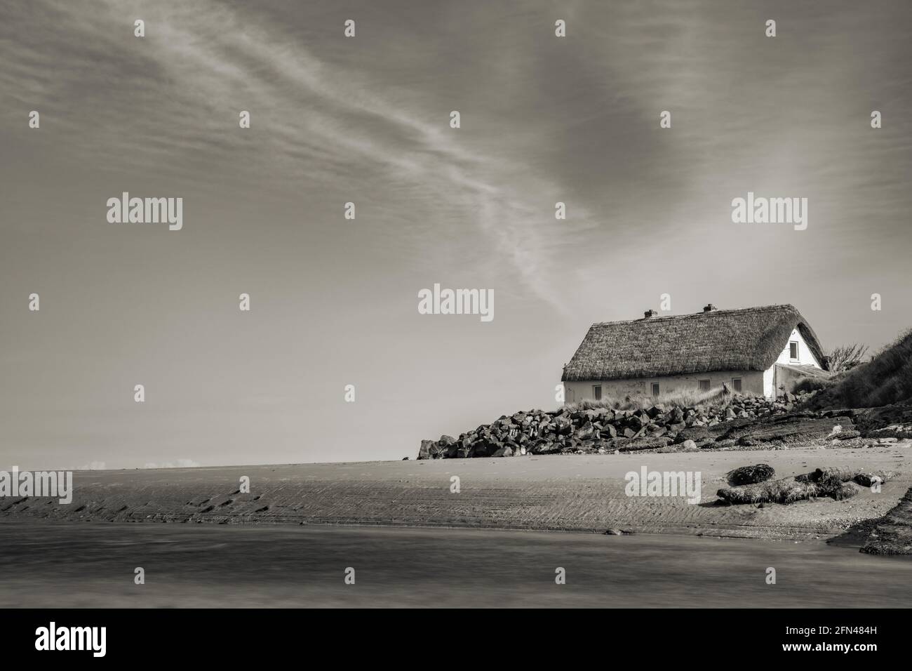 Black & White of Cottage at beach Laytown County Meath in Ireland Stock ...