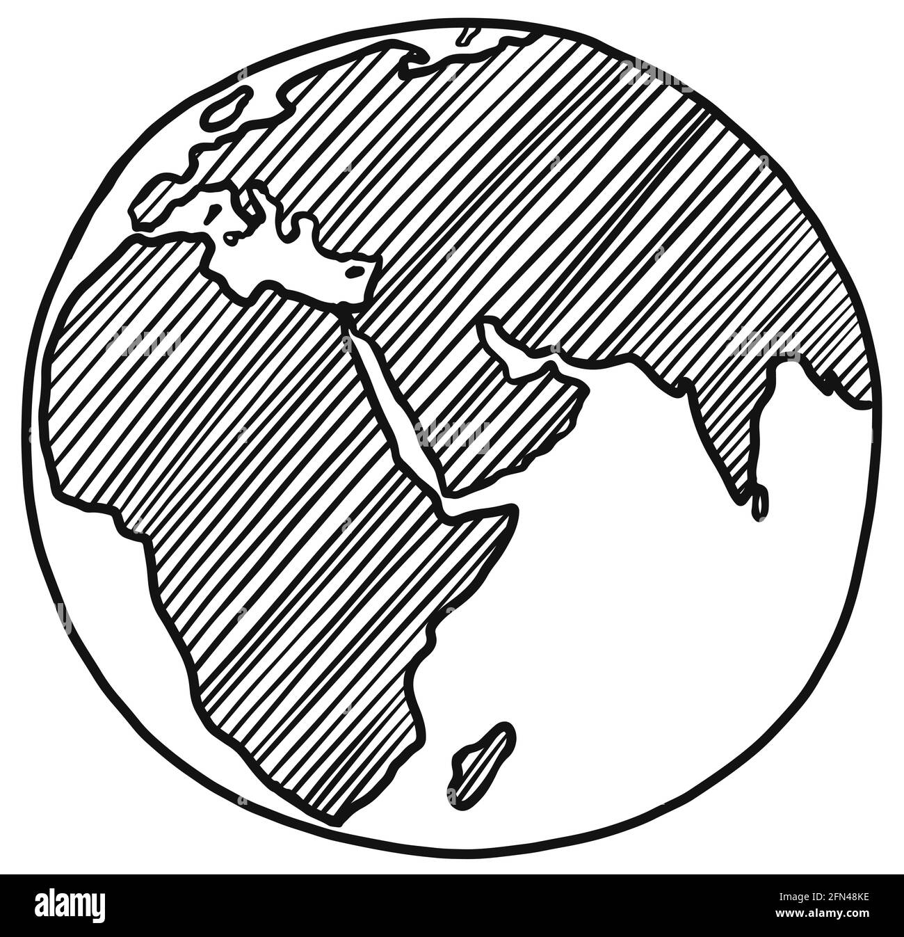 African continent on globe linear hand drawing sketch vector doodle ...