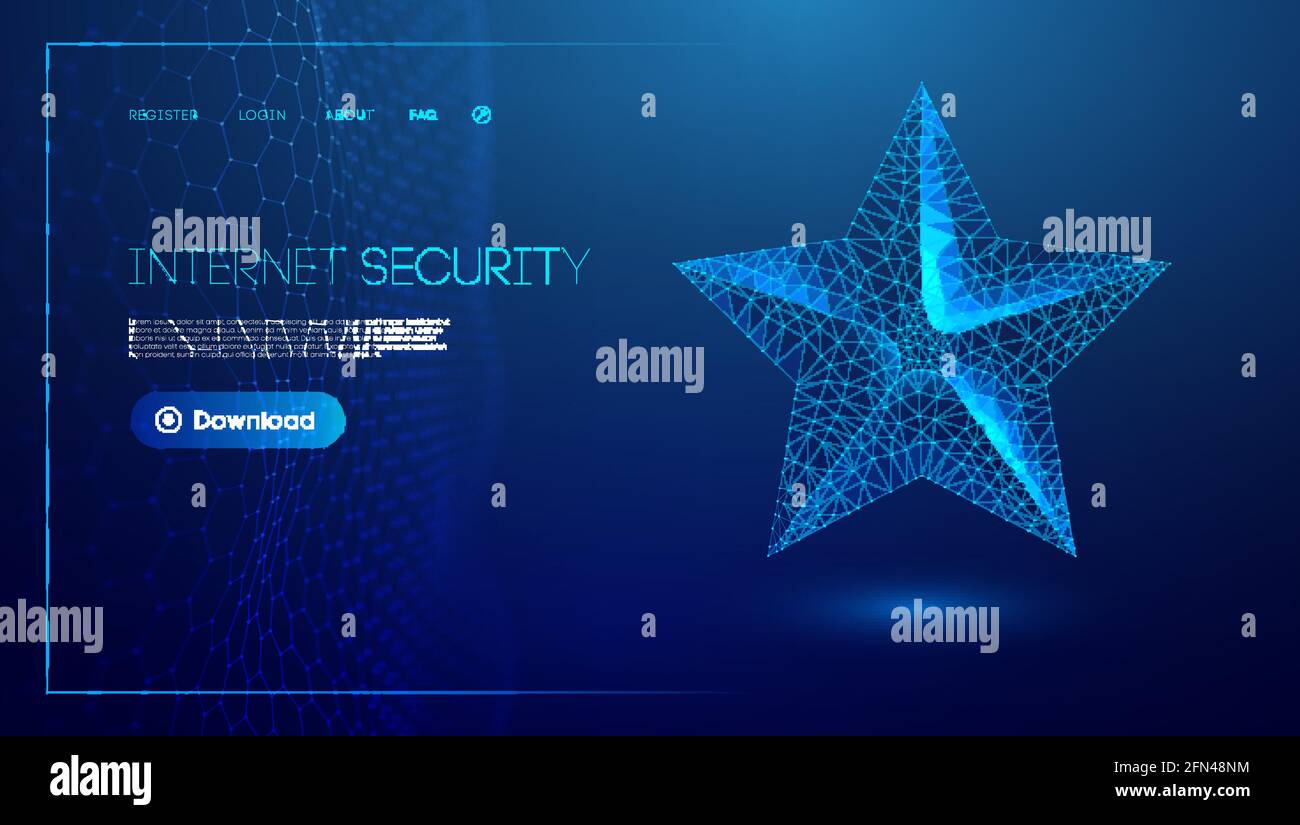 Low poly star on blue background. Digital technology abstract blue star ...