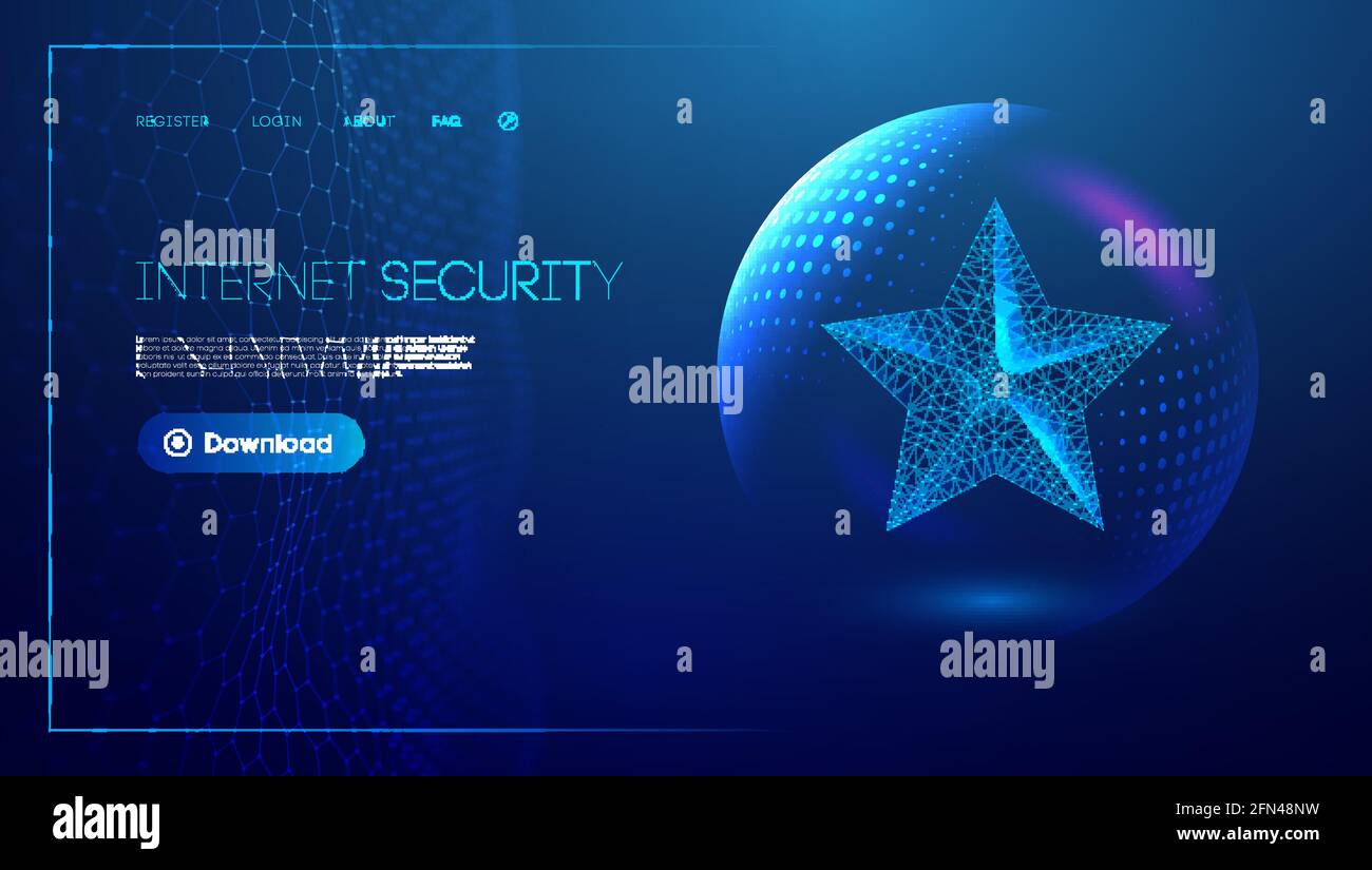 Low poly star on blue background. Digital technology abstract blue star ...