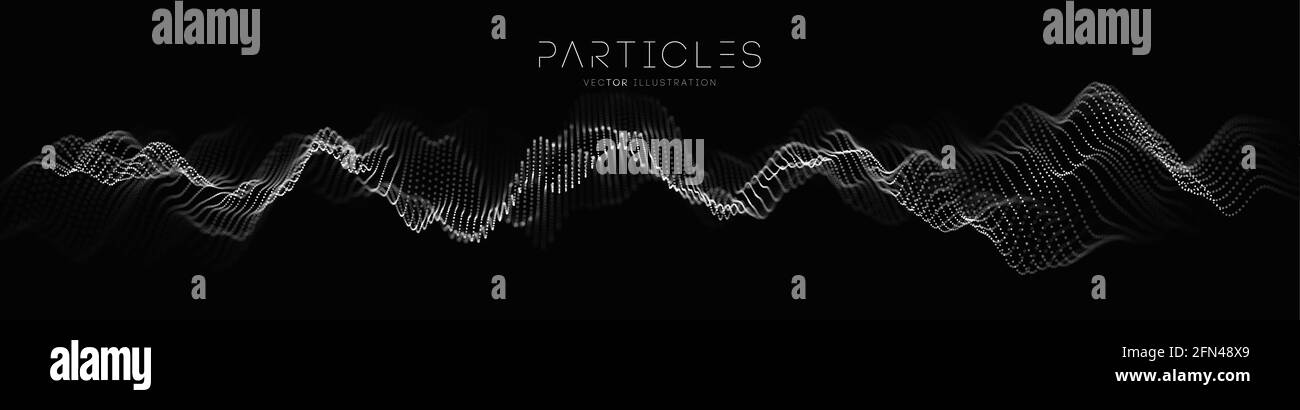 Particle wave music abstract tech background. Vector sound wave ...
