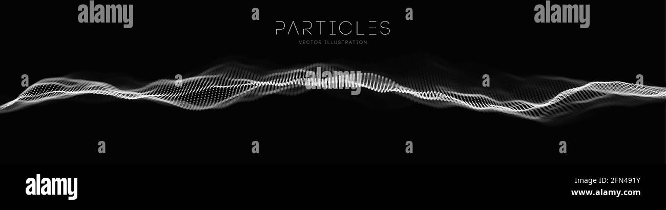 Flowing particle waves. Music abstract tech background. Vector sound ...