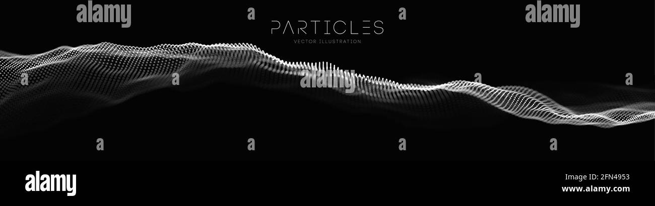 Flowing particle waves. Music abstract tech background. Vector sound ...