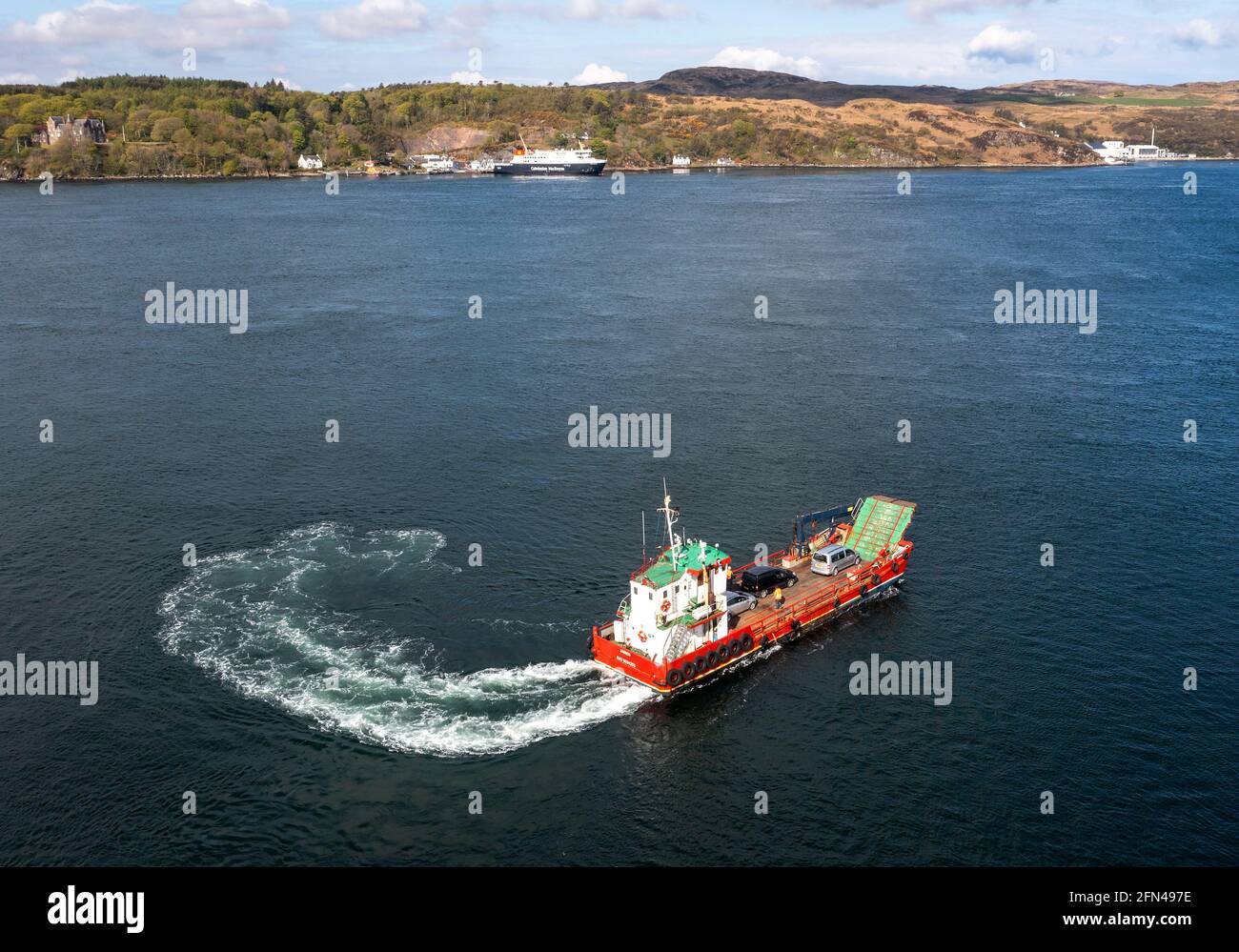 The "james imo 8034203" car ferry departs Feolin, Isle of Jura to cross ...