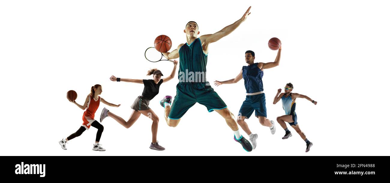 Collage of different professional sportsmen, fit people in action and ...