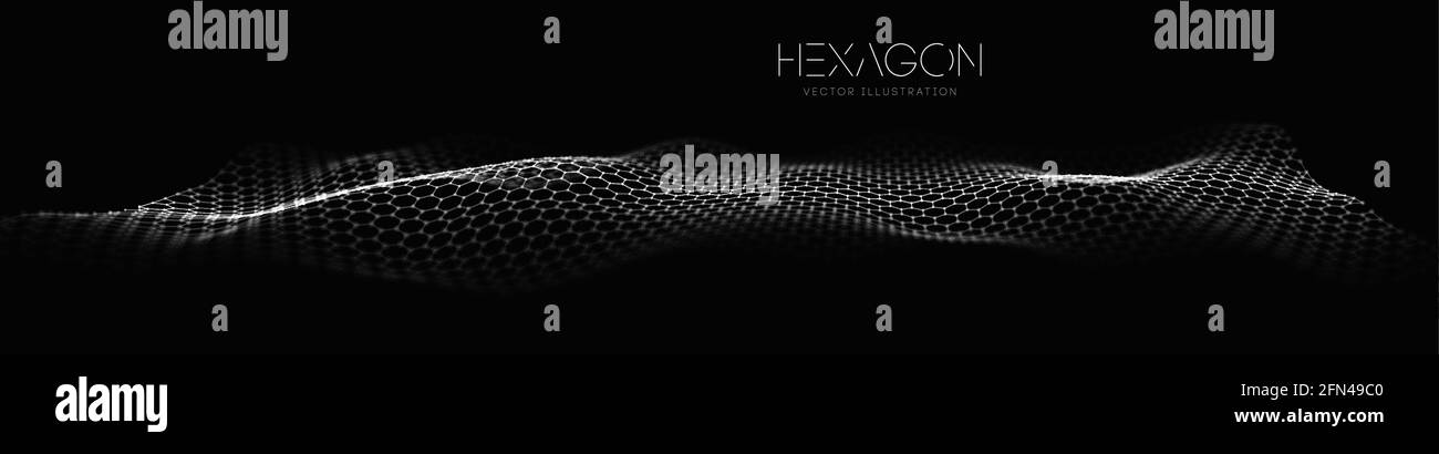 Hexagon wave vector template. Modern 3d graphic geometric background. Digital technology web ...
