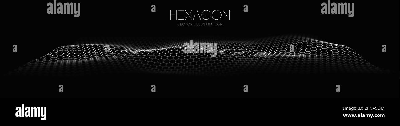 Hexagon wave vector template. Modern 3d graphic geometric background. Digital technology web ...