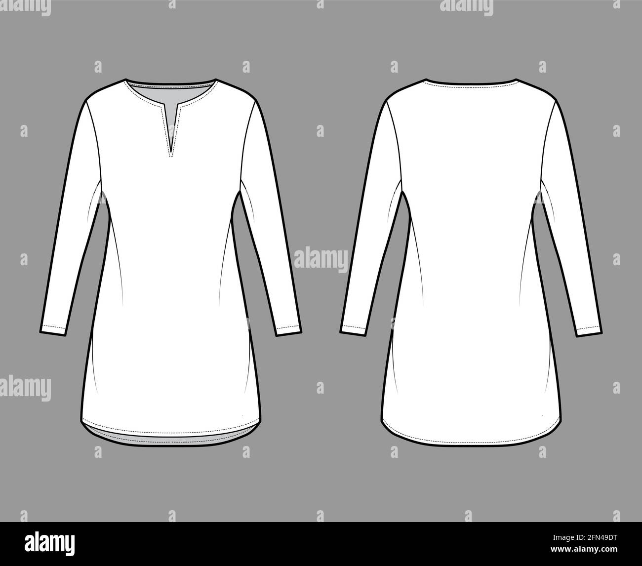 Dress tunic technical fashion illustration with long sleeves, oversized ...