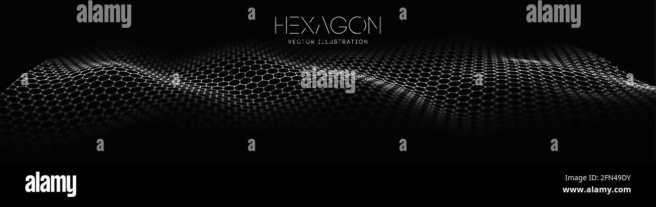 Hexagon wave vector template. Modern 3d graphic geometric background. Digital technology web ...