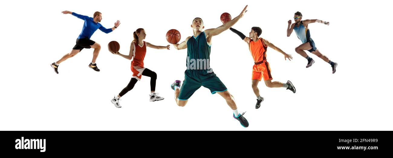 Collage of different professional sportsmen, fit people in action and ...