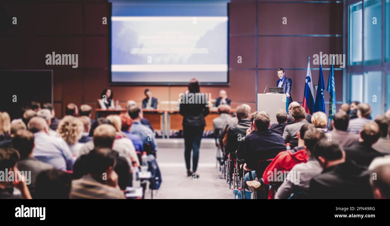 Speaker giving presentation on scientific business conference Stock ...