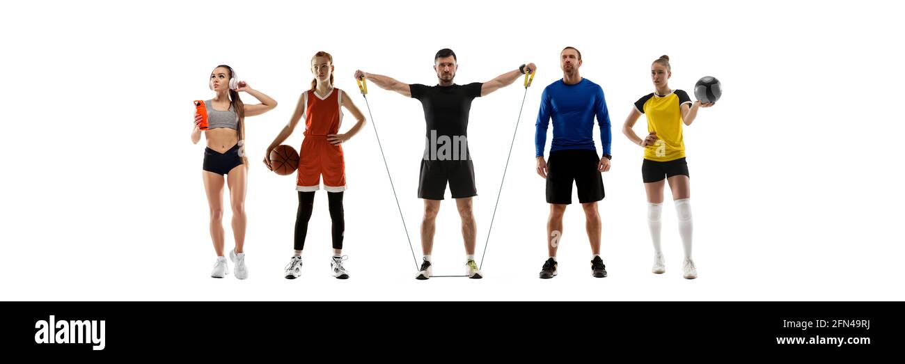 Collage of different professional sportsmen, fit people in action and ...