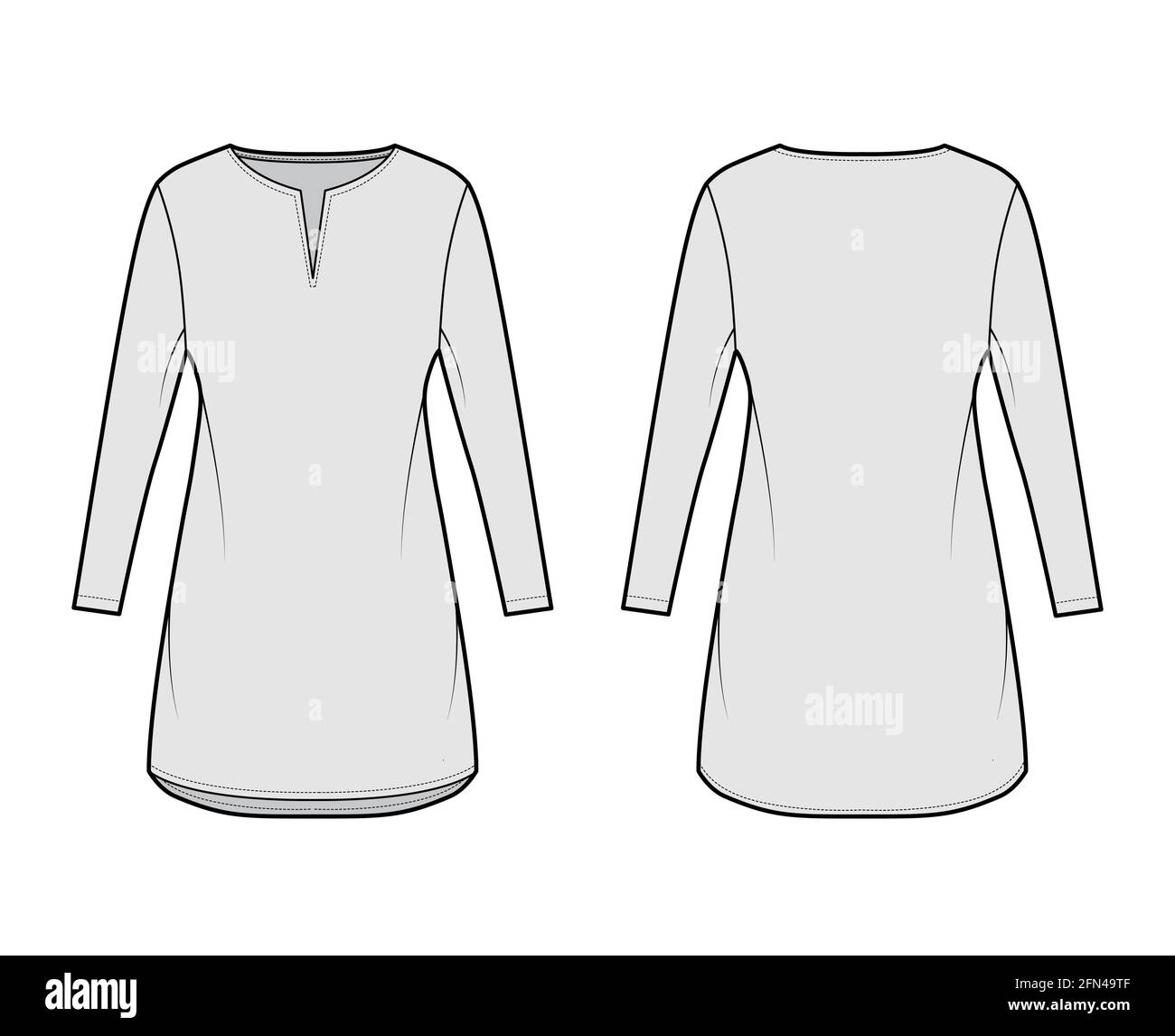 Dress tunic technical fashion illustration with long sleeves, oversized ...
