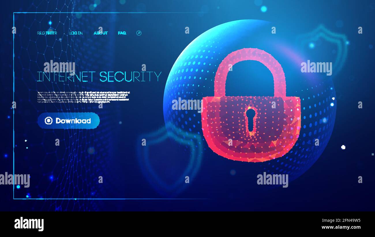 Low poly lock data security concept. Cyber security computer network ...