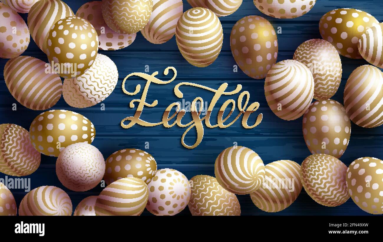 Easter egg with gold pattern. Happy easter banner concept holiday gift ...